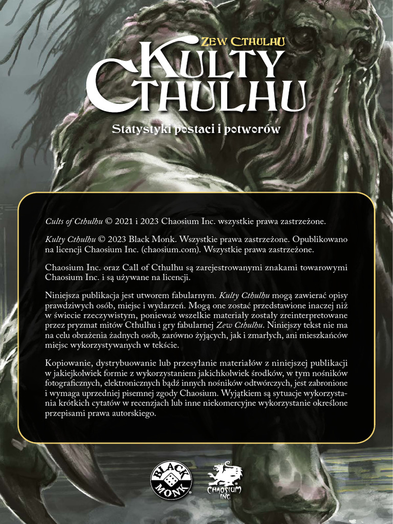 Zew Cthulhu - Kulty Cthulhu - Statystyki | PDF