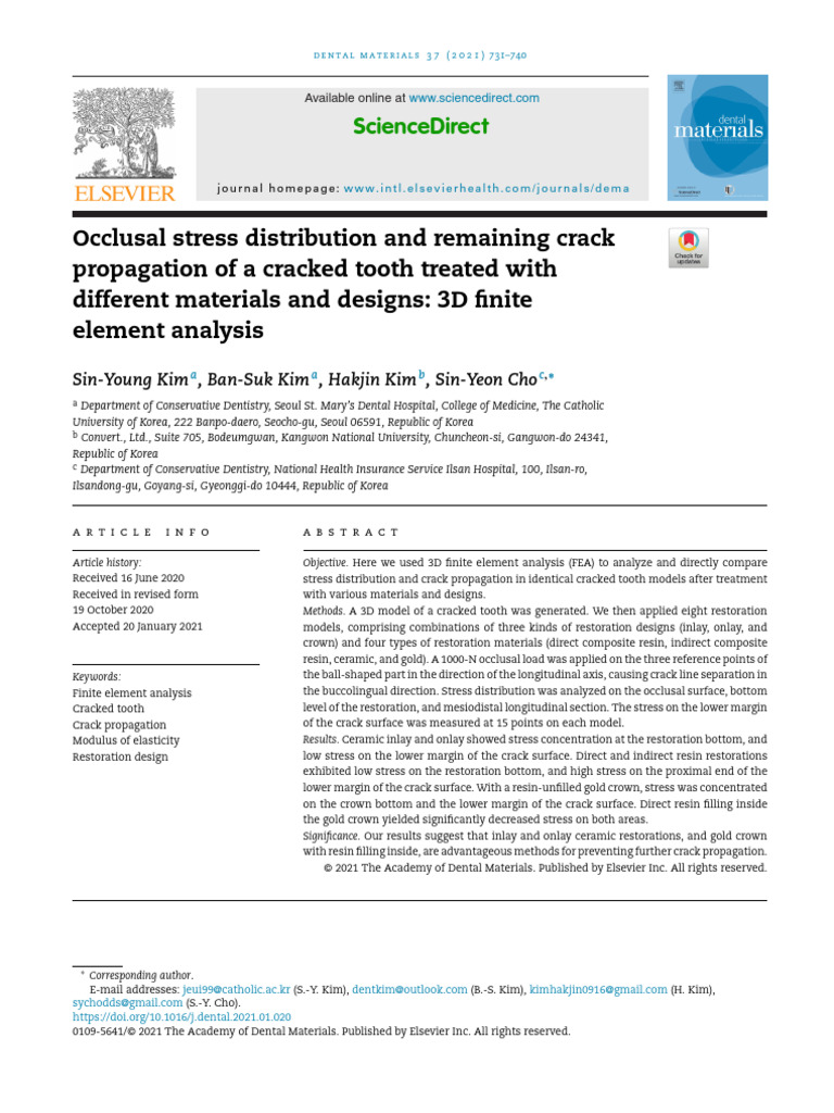 Cracked Tooth Treatment: FEA Analysis | PDF | Dental Composite ...