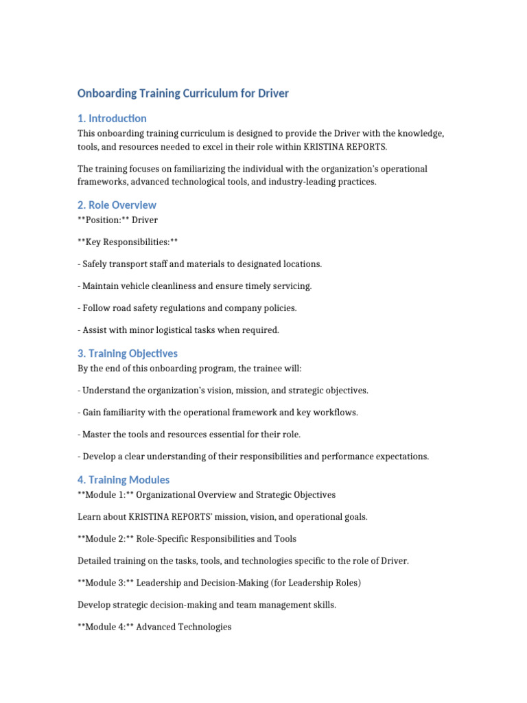 Onboarding_Curriculum_Driver | PDF