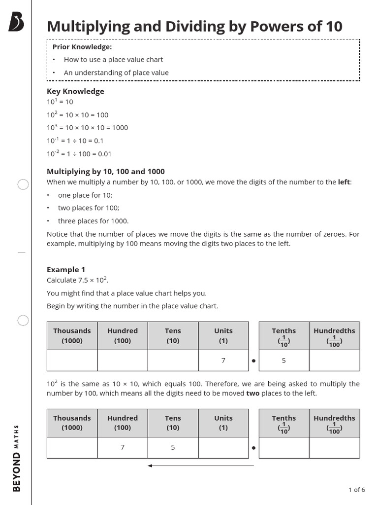 Dividing and Multiplying by Powers of 10 | PDF | Numbers | Mathematics