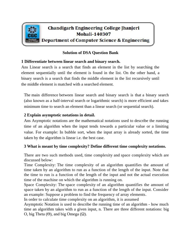 Solution of DSA Question Bank | PDF | Queue (Abstract Data Type) | Time Complexity