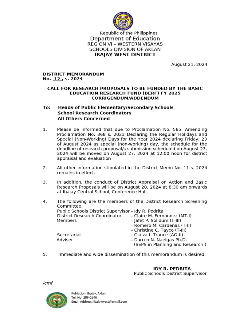 Corrigendum-Addendum BERF- district call up memo | PDF