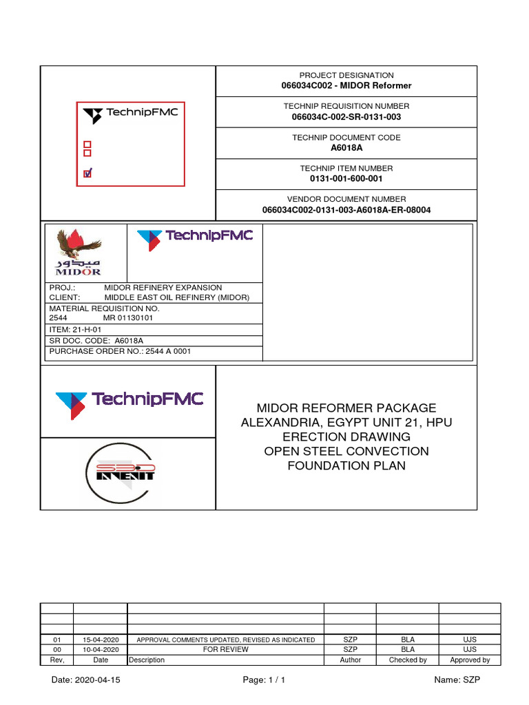 Midor Reformer Package Alexandria, Egypt Unit 21, Hpu Erection Drawing ...