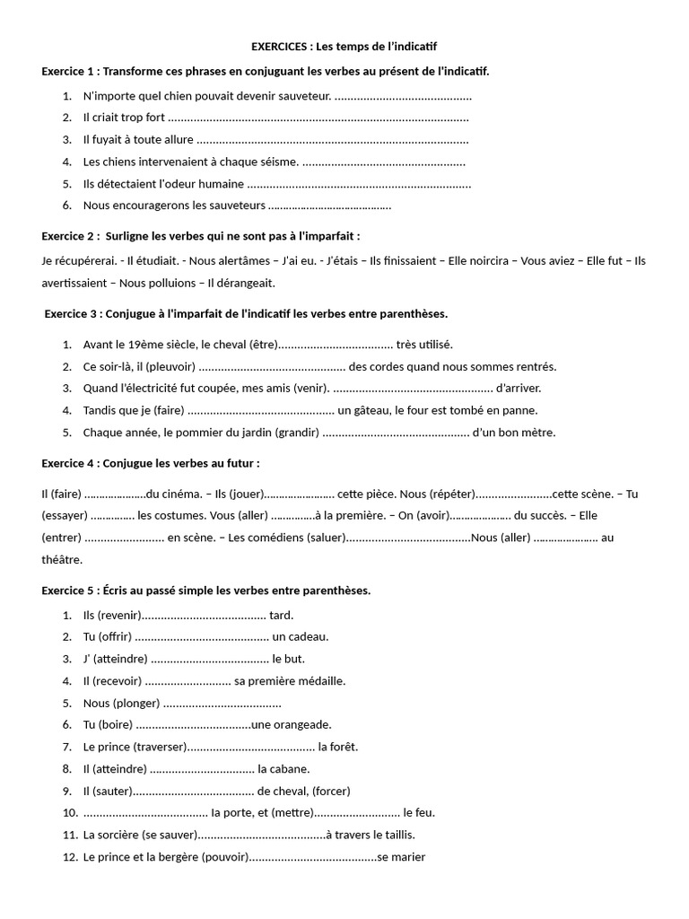 Exercices sur les temps de l'indicatif | PDF
