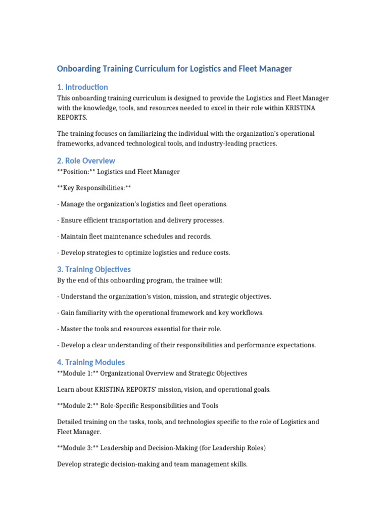 Logistics and Fleet Manager Onboarding Guide | PDF
