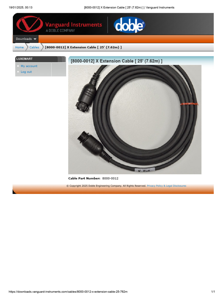 (8000-0012) X Extension Cable (25' (7.62m) ) - Vanguard Instruments | PDF