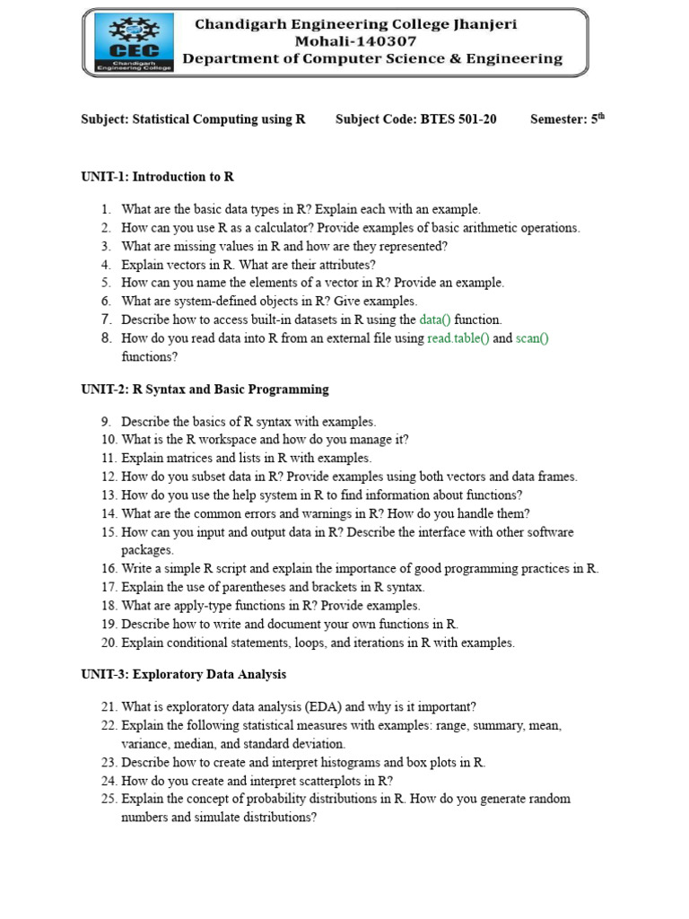 Question Bank R | PDF | Statistics | Data Analysis