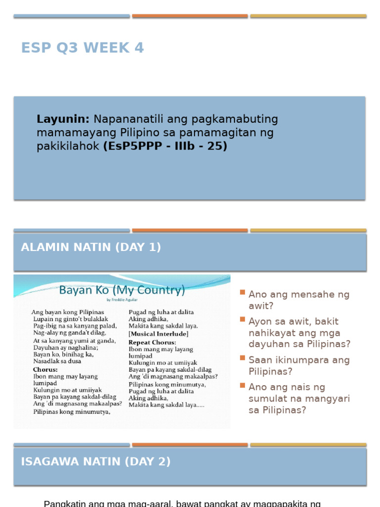 ESP 6 PPT Q3 W4 - Napananatili Ang Pagkamabuting Mamamayang Pilipino Sa Pamamagitan NG ...