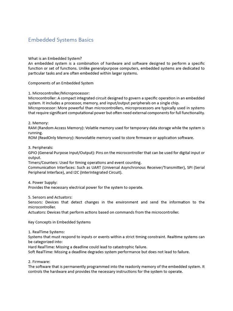 Embedded Systems Overview and Basics | PDF | Microcontroller | Embedded System