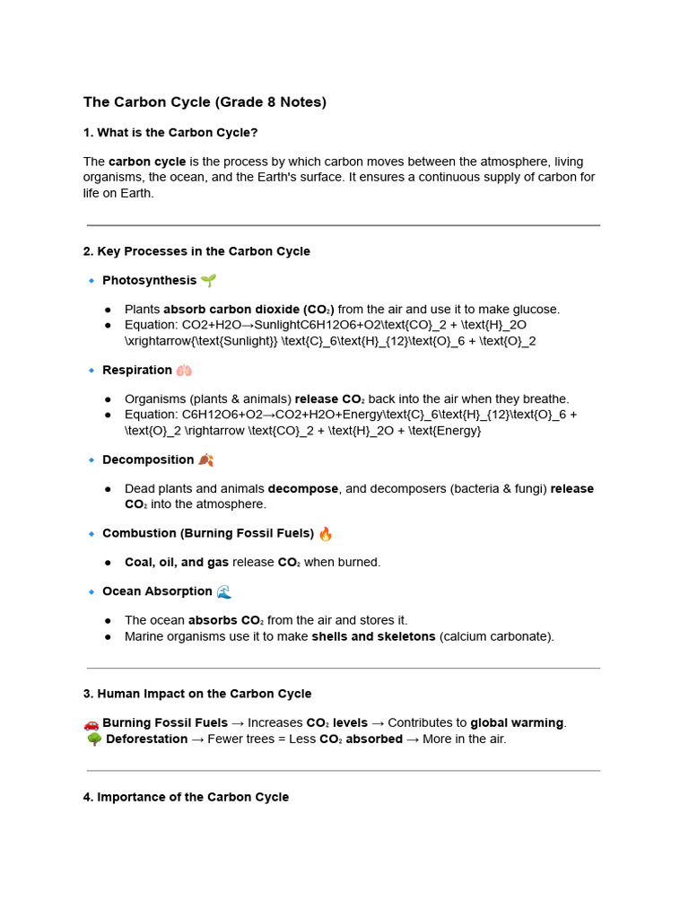 Grade 8: Understanding the Carbon Cycle | PDF