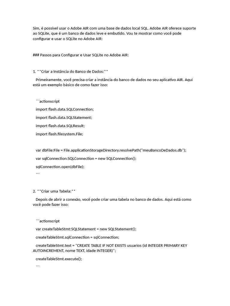 Usar o Adobe AIR Com Uma Base de Dados Local SQL | PDF | SQL | Bancos de dados