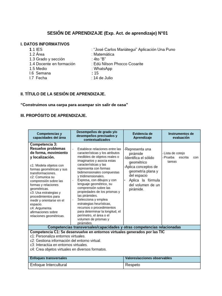Sesio N° 1 | PDF | Geometría | Aprendizaje