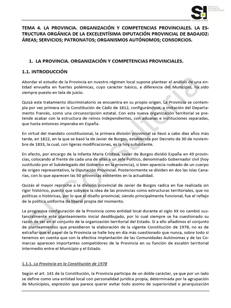 Tema 4. La Provincia. OrganizaciÃ N y Competencias. Estructura Orgã¡nica DiputaciÃ N Badajoz ...