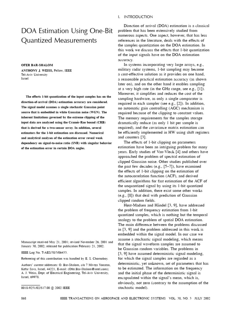 Doa Estimation Using One Bit Quantized Measurements | PDF | Estimation Theory | Statistical Theory