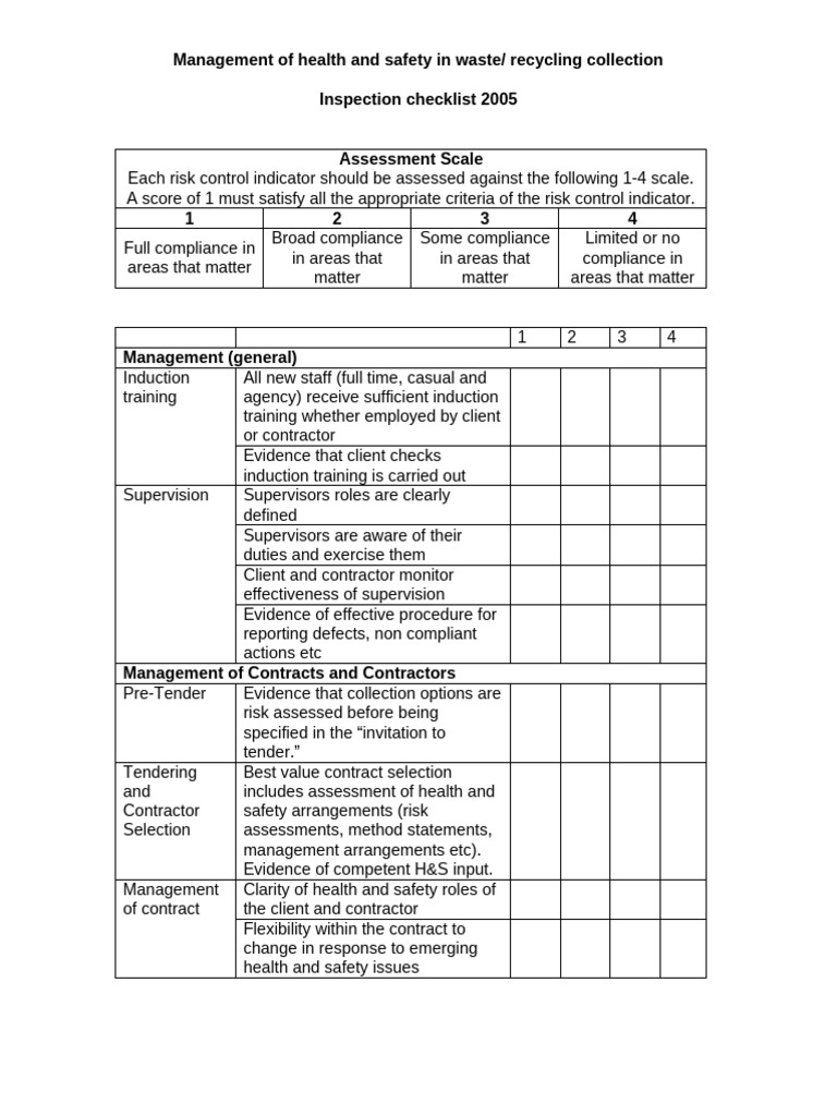 Waste Collection Safety Checklist | PDF | Occupational Safety And ...