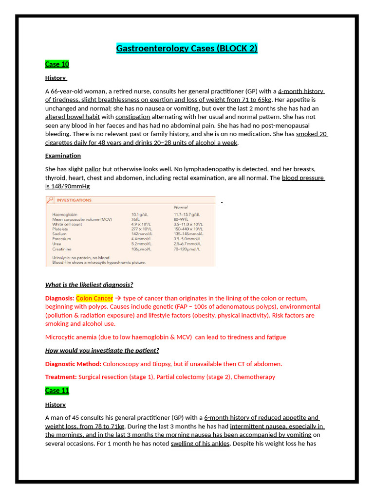 Gastroenterology Cases (BLOCK 2) | PDF | Gastroenterology | Colorectal ...