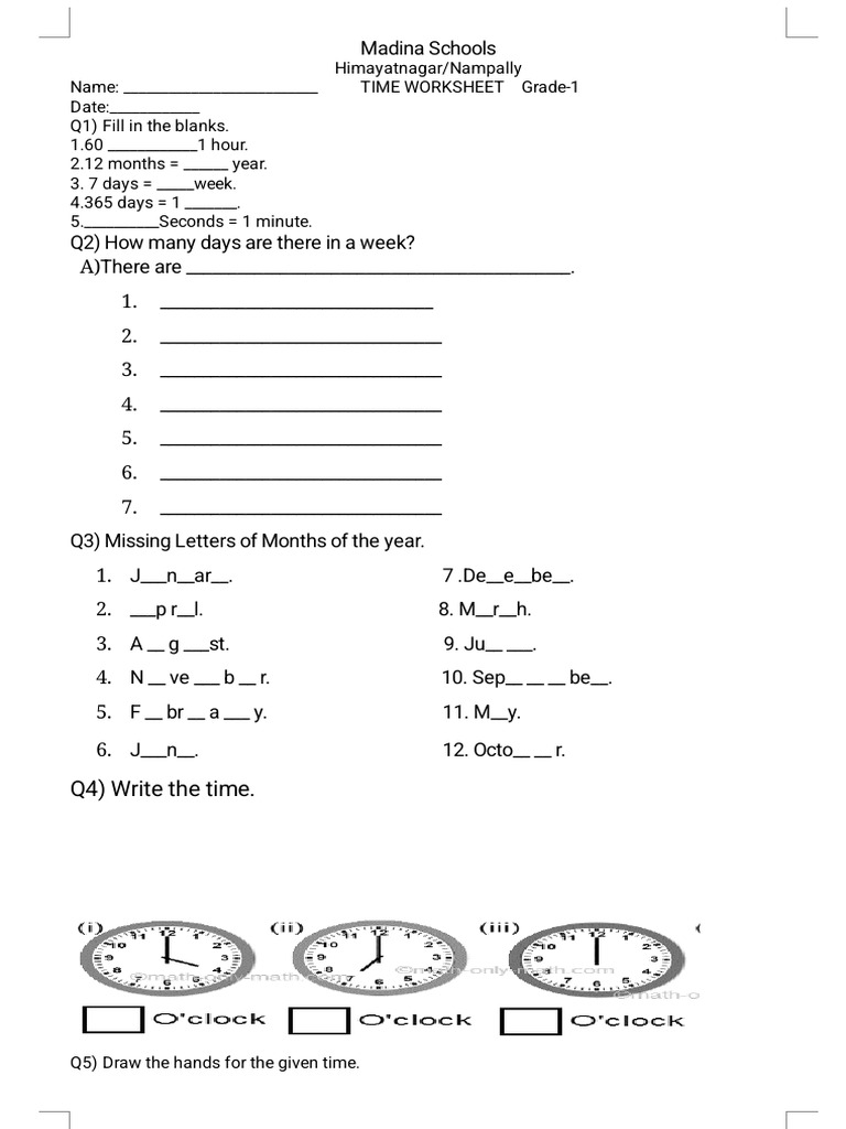 TIme Worksheet Term 2 | PDF