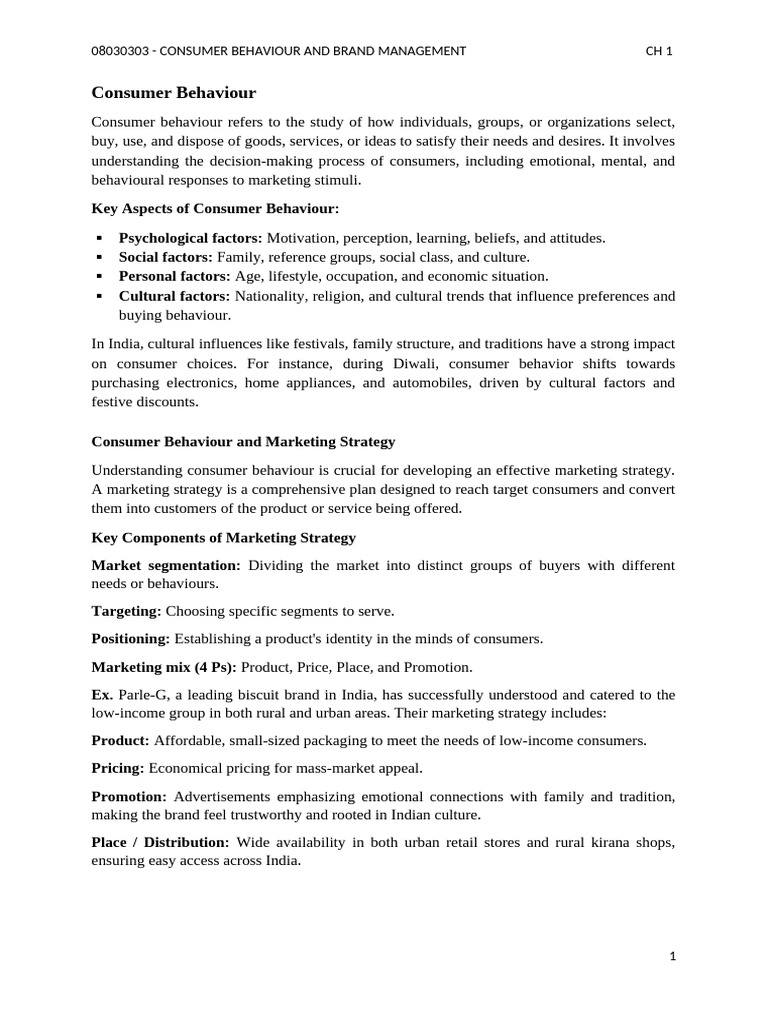 CH 1 08030303 - Consumer Behaviour | PDF | Consumer Behaviour | Behavior