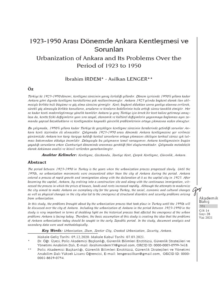 1923-1950 Aras D Nemde Ankara Kentle Mesi Ve Sorunlar (#948981 ...