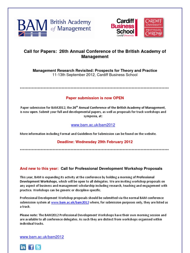 BAM2012 Call For Papers | PDF | Strategic Management | Academic ...