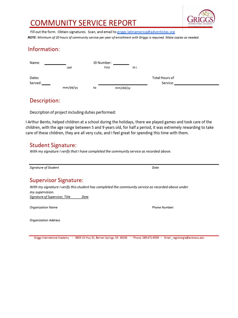 Community Service Report Template | PDF