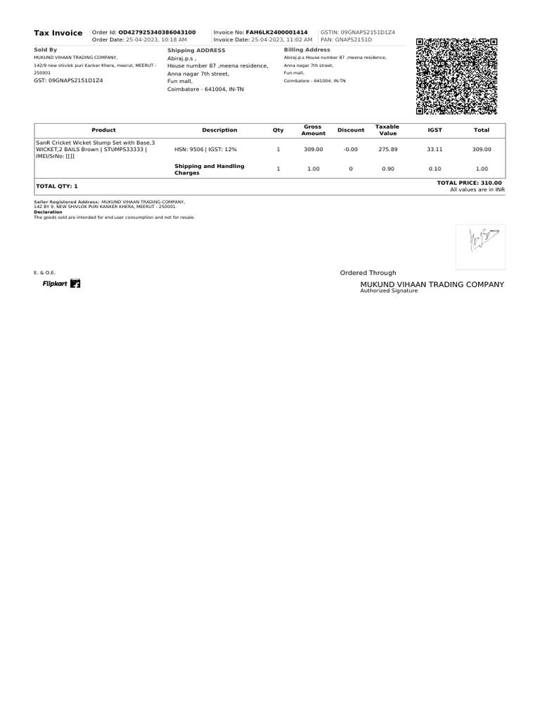 Tax Invoices for Cricket Equipment Orders | PDF | Invoice | Economy Of ...