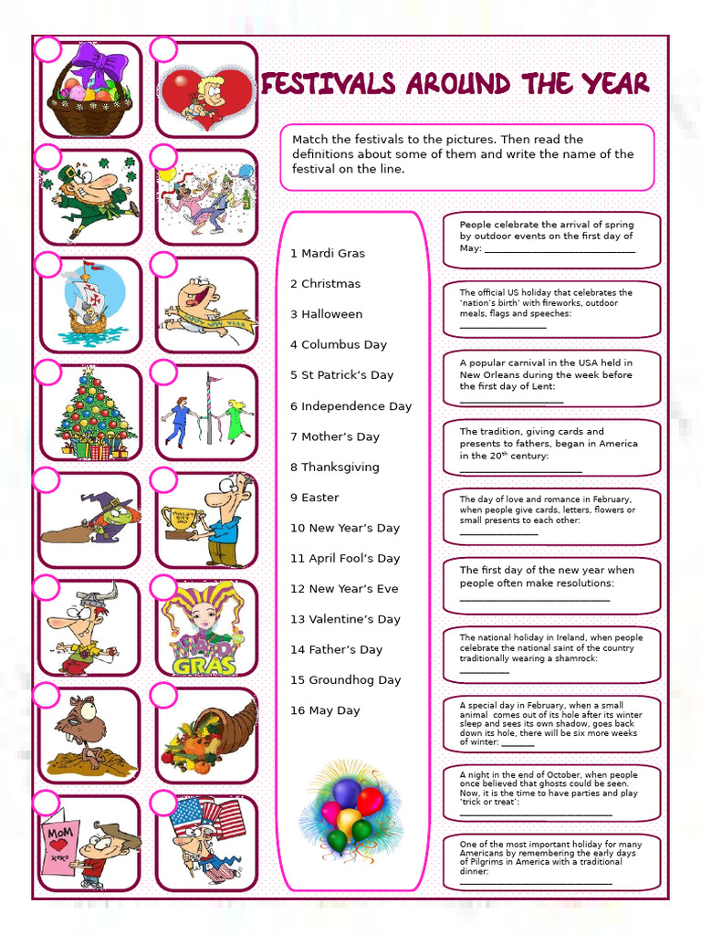 Festivals Around The Year Reading Matching Fun Activities Games ...