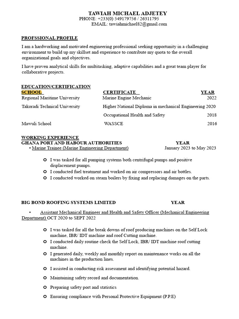 Tawiah Michael Adjetey-2 | PDF | Engineering | Machines