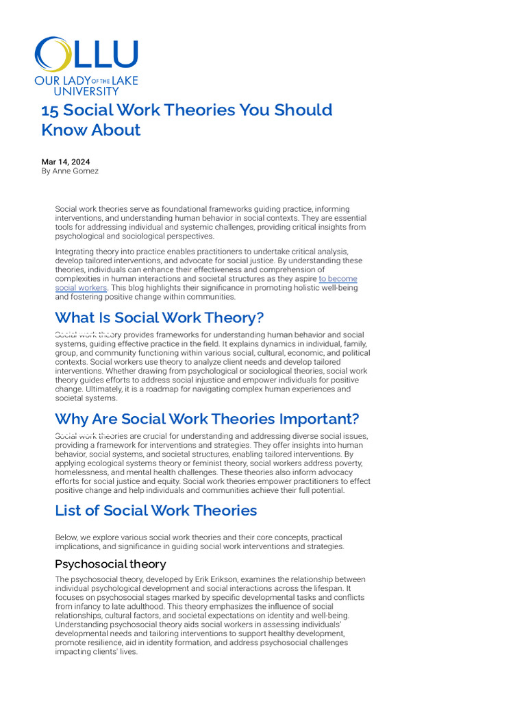 Social Work Theories Guide 2024 | PDF | Behaviorism | Motivational