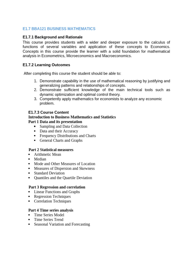 Business Mathematcs Course Outline | PDF | Mathematics | Time Series