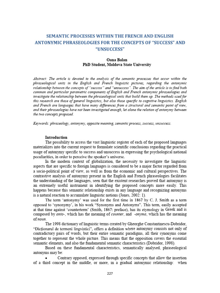 Semantic Processes Within The French and English Antonymic Phraseologies For The Concepts of ...