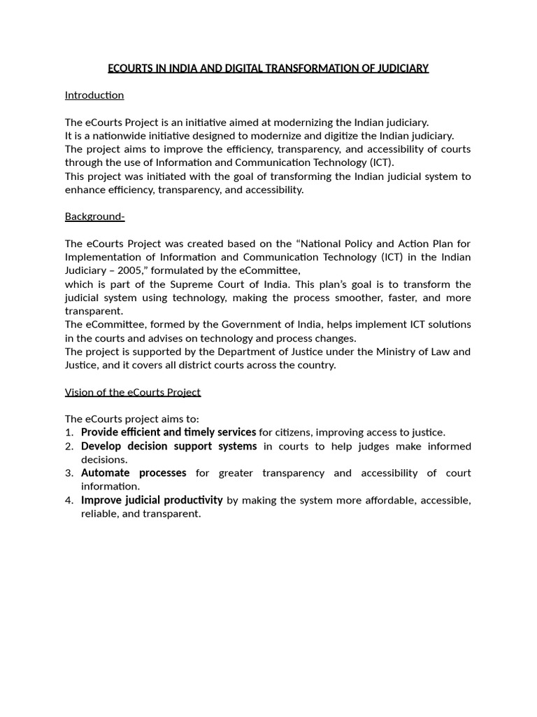 Ecourts in India and Digital Transformation of Judiciary | PDF | Cloud ...