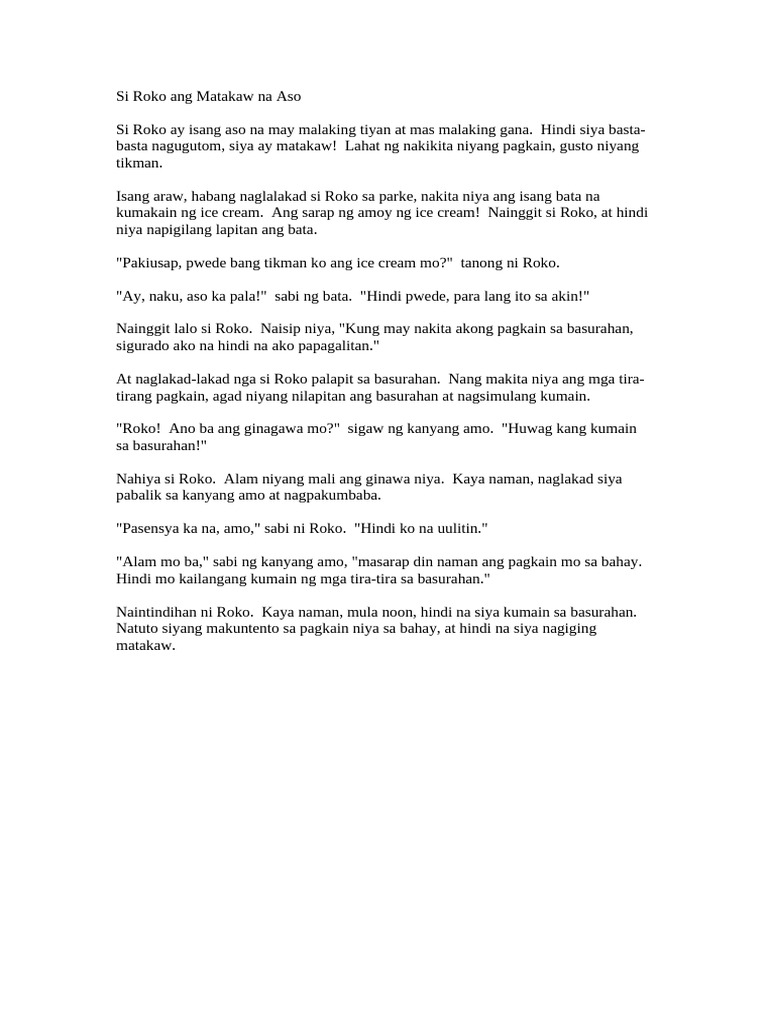 Si Roko Ang Matakaw Na Aso | PDF