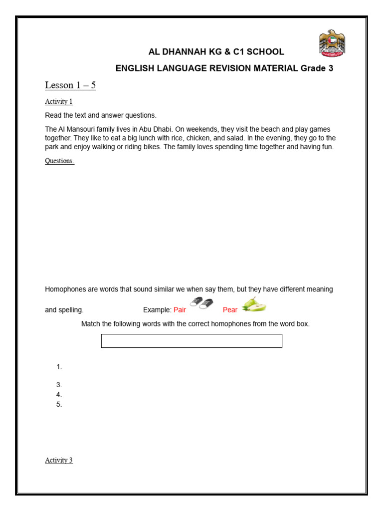 Grade 3 English Revision Guide | PDF