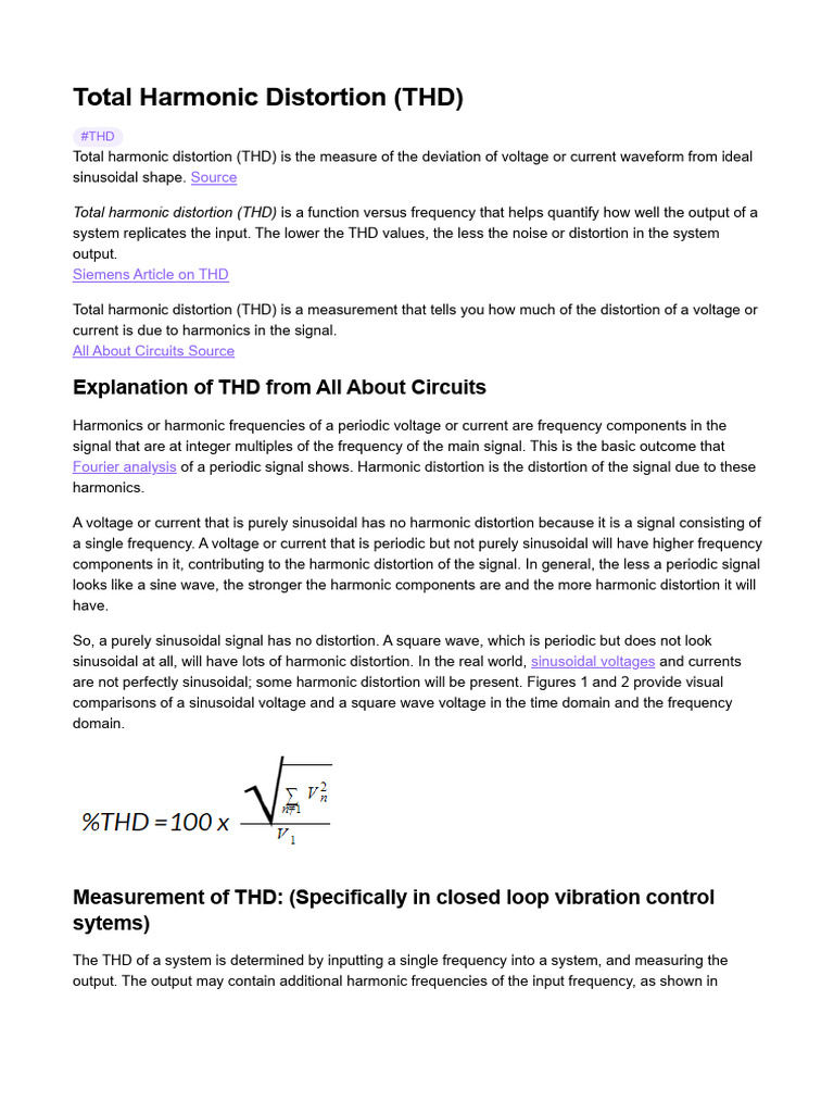 Total Harmonic Distortion (THD) | PDF
