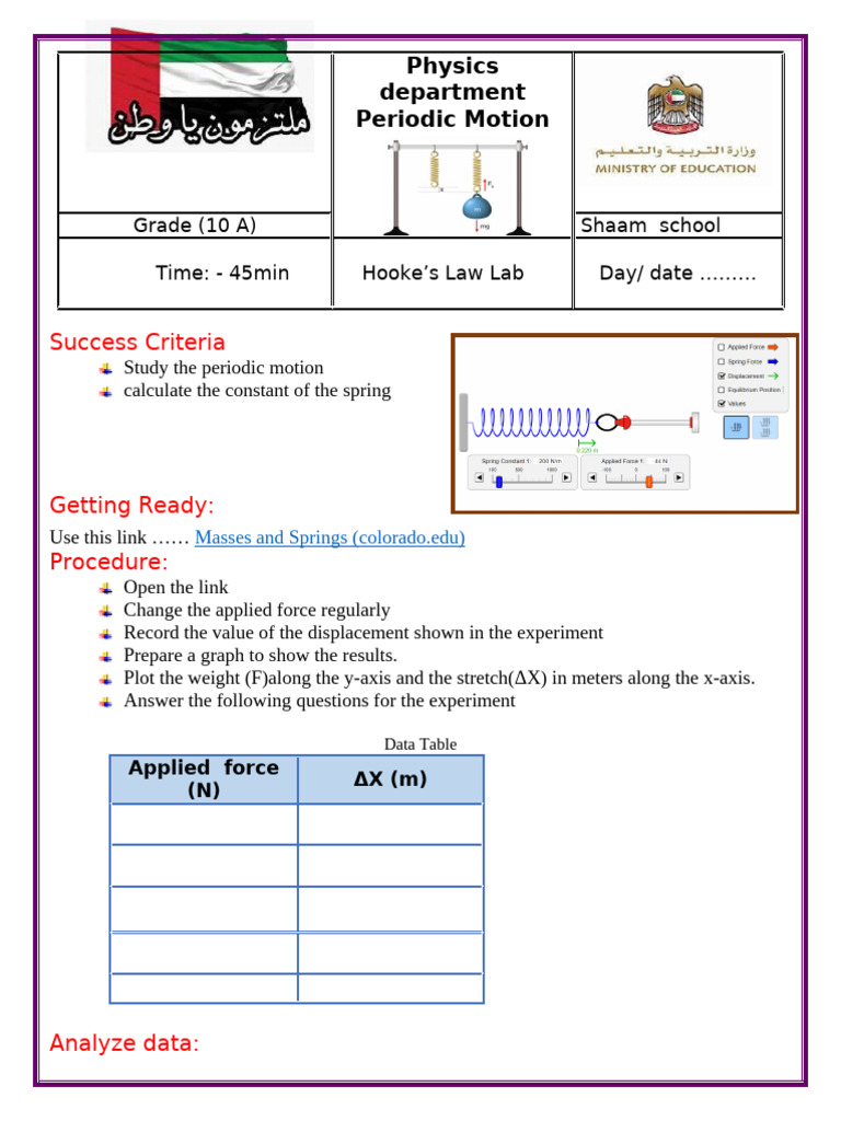 Hooke's Law Lab: Periodic Motion Study | PDF