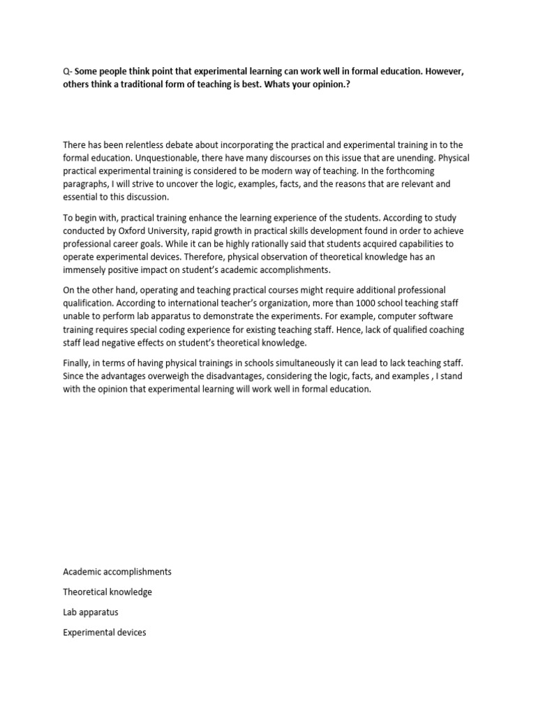 Esaay-Practical Learning in Formal Education | PDF