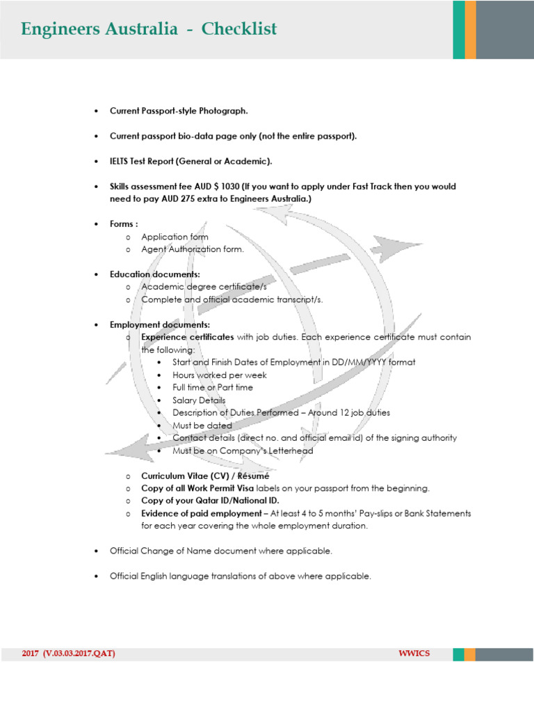 IEAUST Checklist - V.03.03.2017.QAT | PDF | Résumé