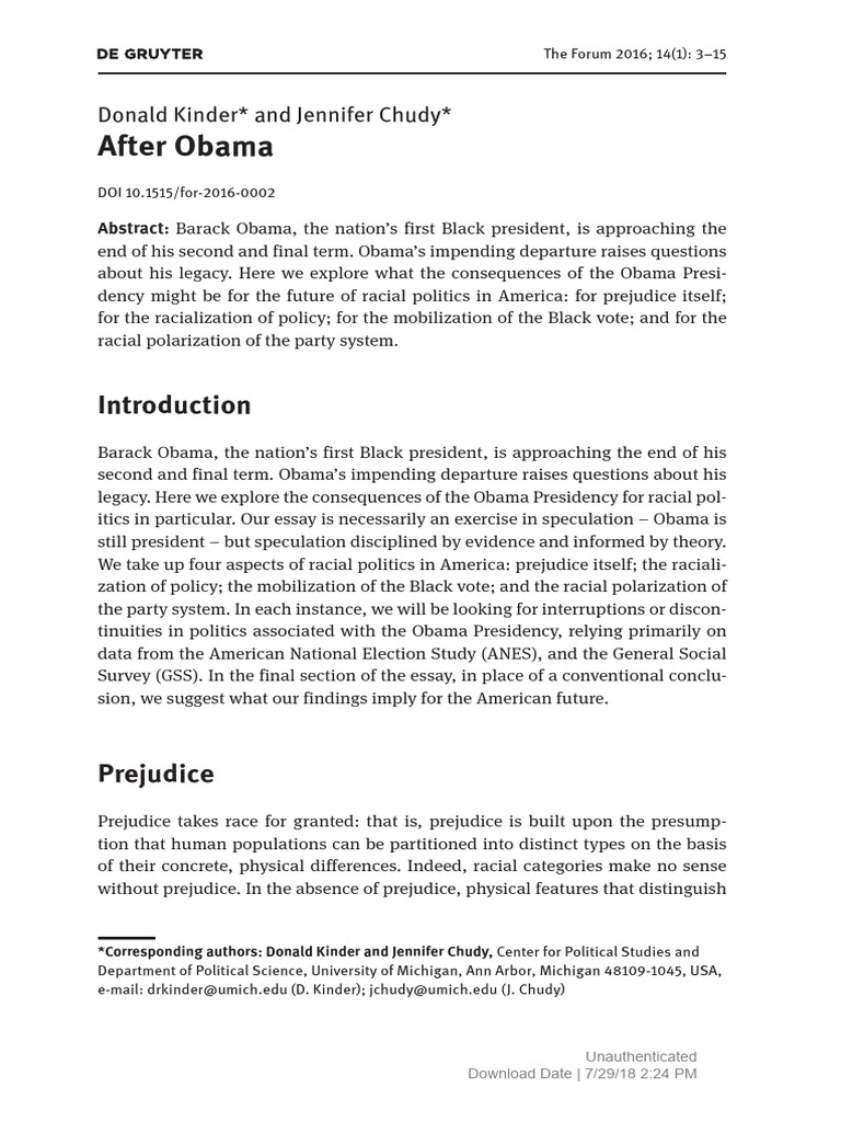 Donald Kinder and Jennifer Chudy After Obama | PDF | Prejudices ...