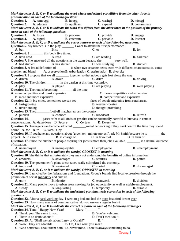 Pronunciation and Stress Practice Quiz | PDF | Energy Conservation ...