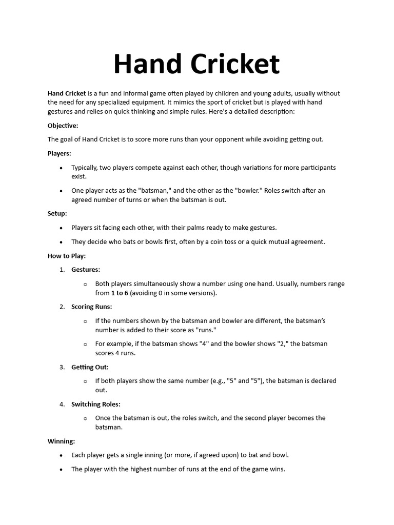Hand Cricket Game | PDF
