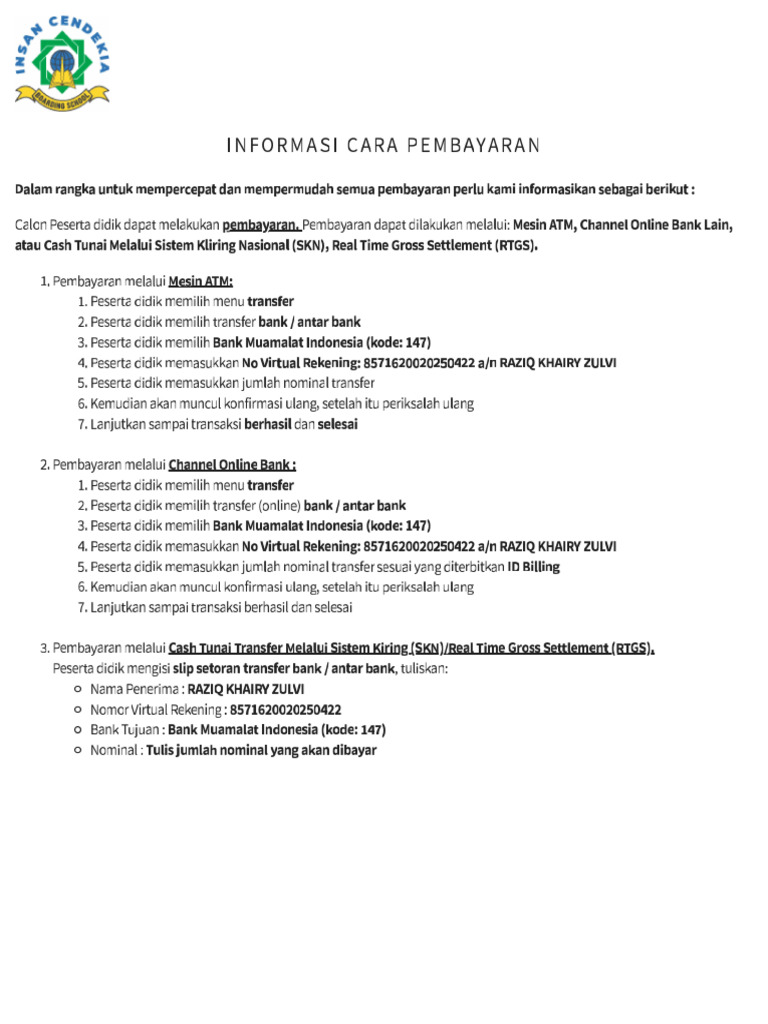Cara Bayar Daftar Ulang | PDF