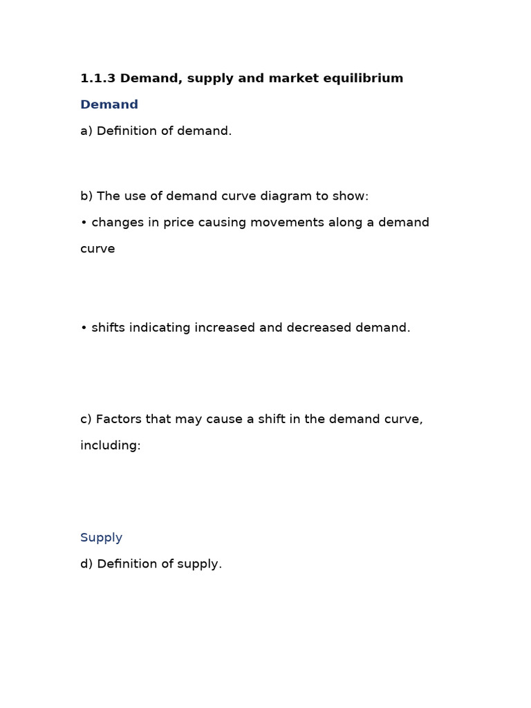 Demand: 1.1.3 Demand, Supply and Market Equilibrium | PDF