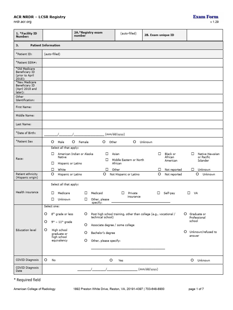 ACR NRDR LCSR Exam Form Guide | PDF | Ct Scan | Cancer