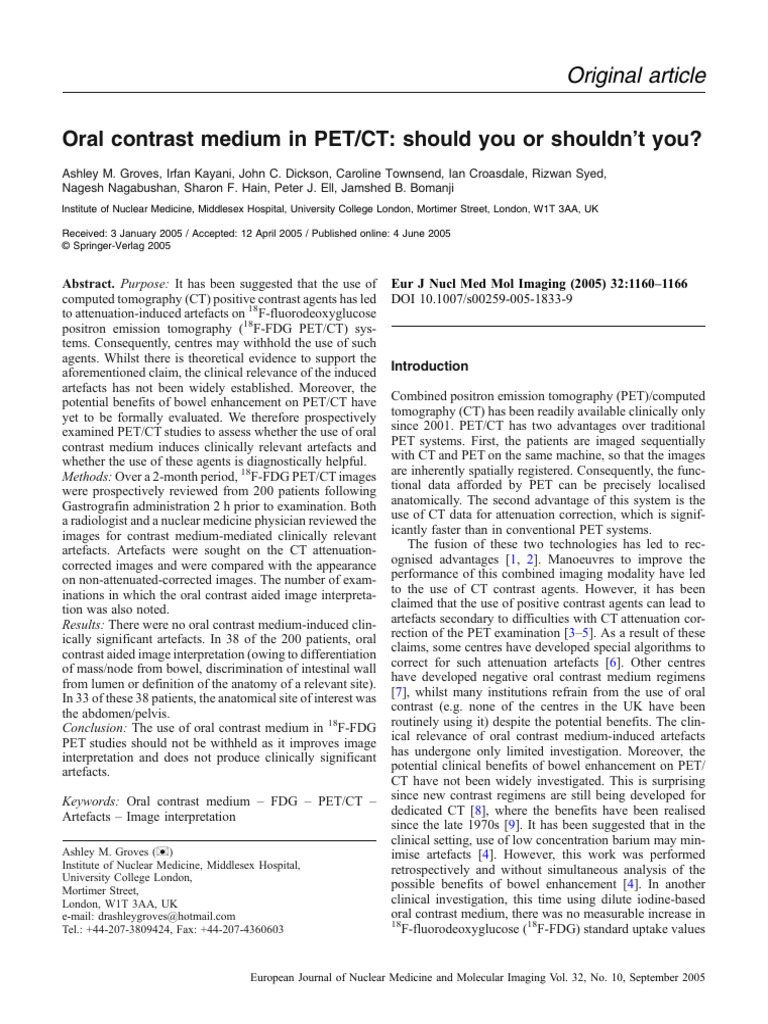 Oral Contrast Medium in PET/CT: Should You or Shouldn't You? | PDF | Ct ...