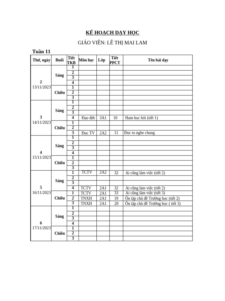 KH BAI DAY TUAN 11 | PDF