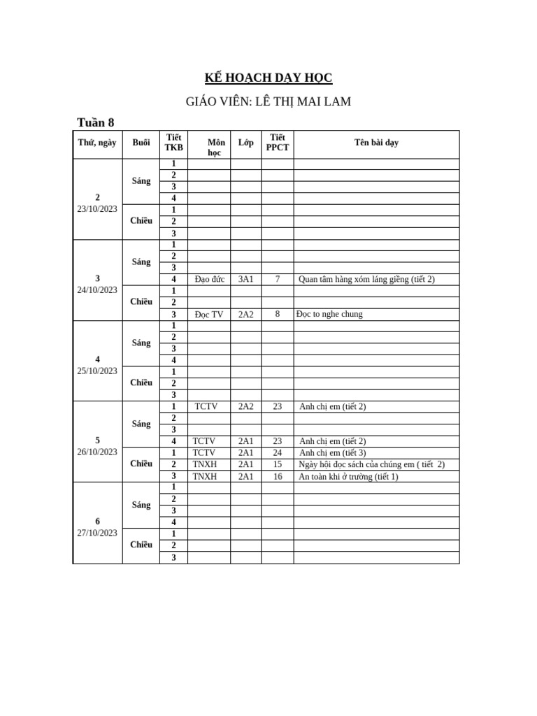 KH Bai Day Tuan 8 | PDF