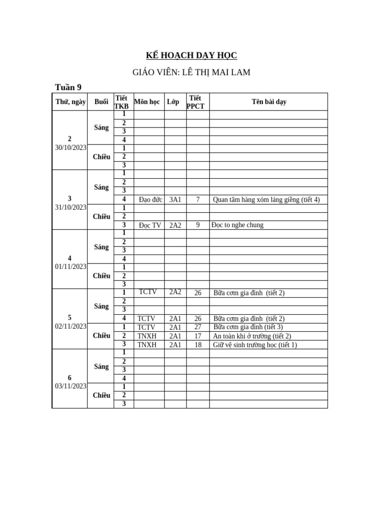 KH BAI DAY TUAN 9 | PDF