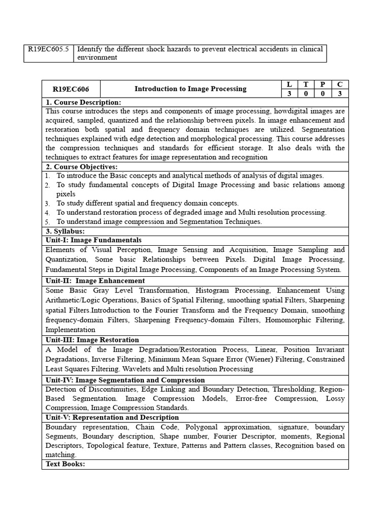 Introduction To Image Processing - Syllabus | PDF | Image Segmentation | Data Compression