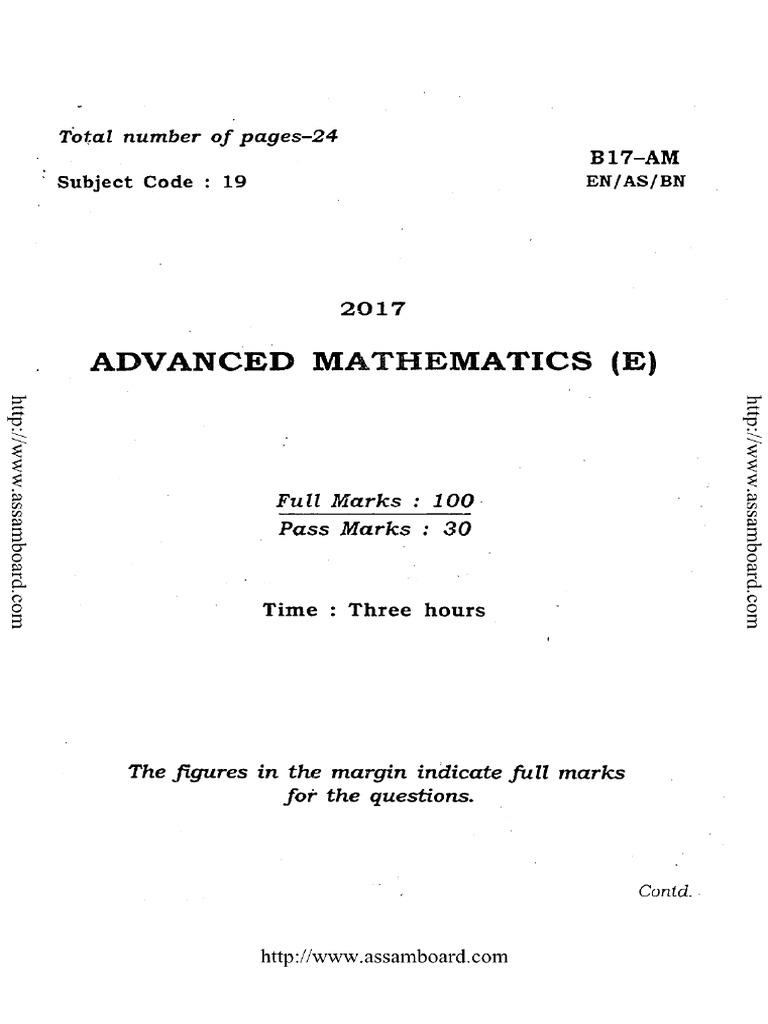 Class 10 Advance Mathematics e b17 Am 2017 | PDF